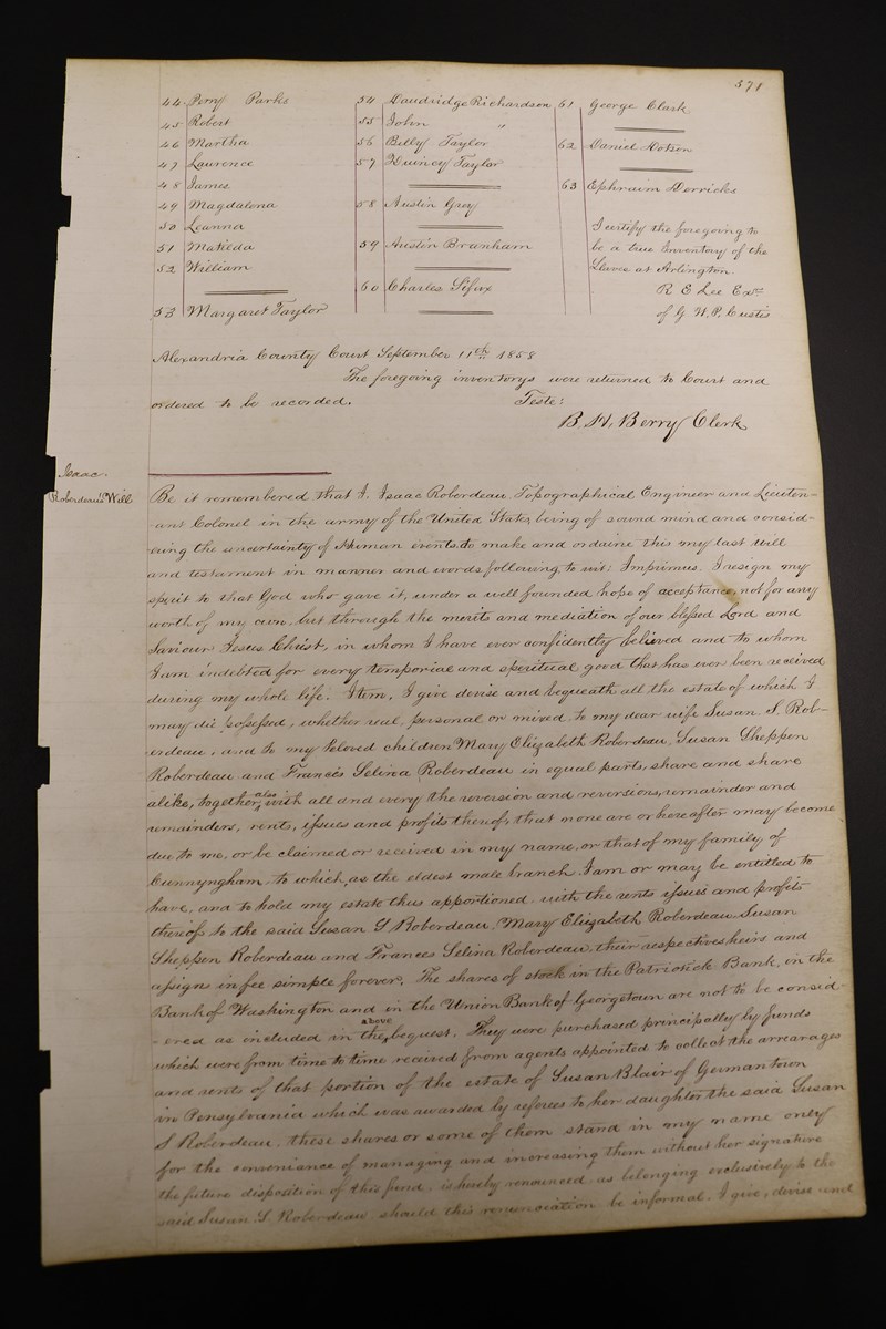 1858 Custis Estate Inventory - Arlington House, The Robert E. Lee ...