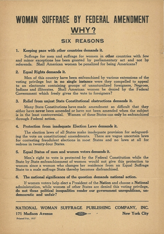 Teaching Suffrage: Six Reasons for Suffrage (U.S. National Park Service)
