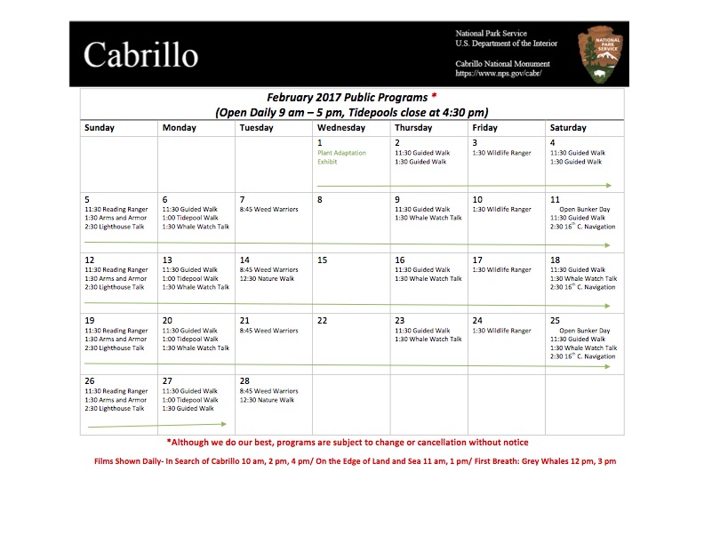 Calendar - Cabrillo National Monument (U.S. National Park Service)