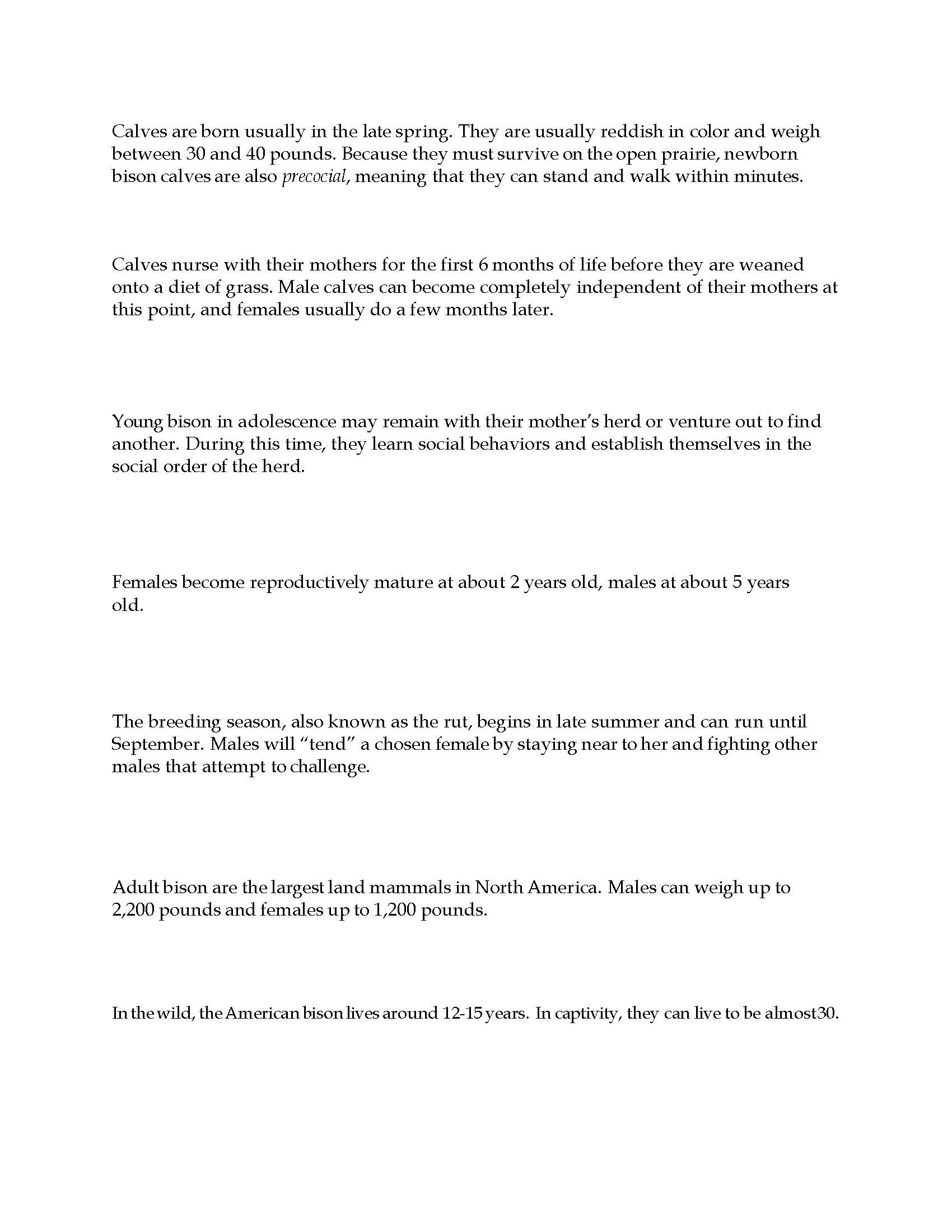 Bison Life Cycle - Teachers (U.S. National Park Service)