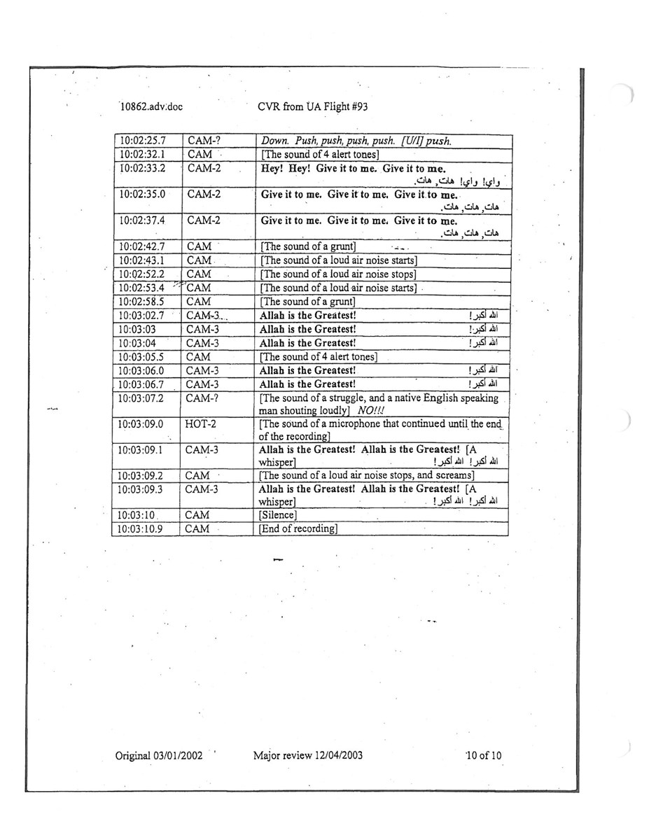 Cockpit Voice Recorder Transcript - Flight 93 National Memorial (U.S ...
