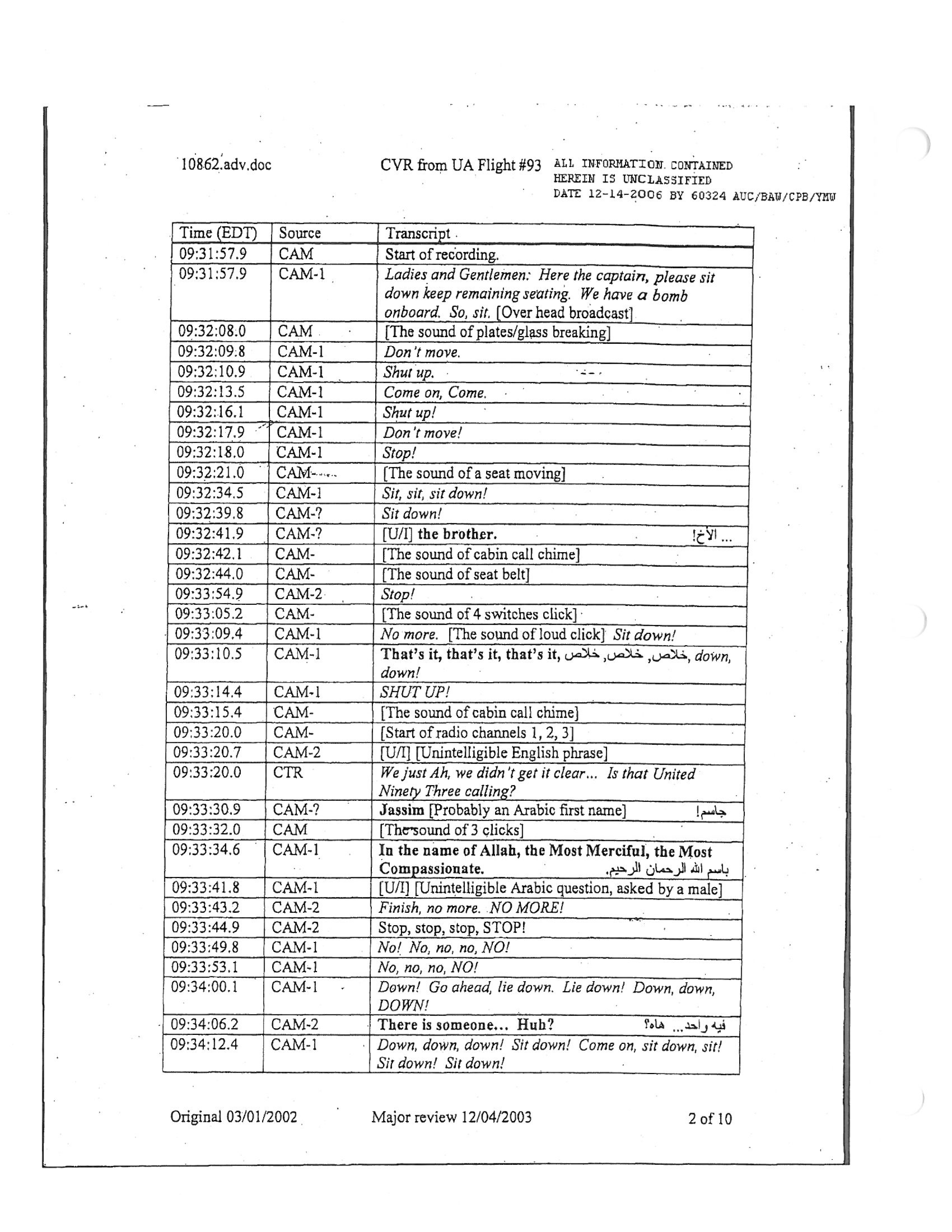 Cockpit Voice Recorder Transcript - Flight 93 National Memorial (U.S ...