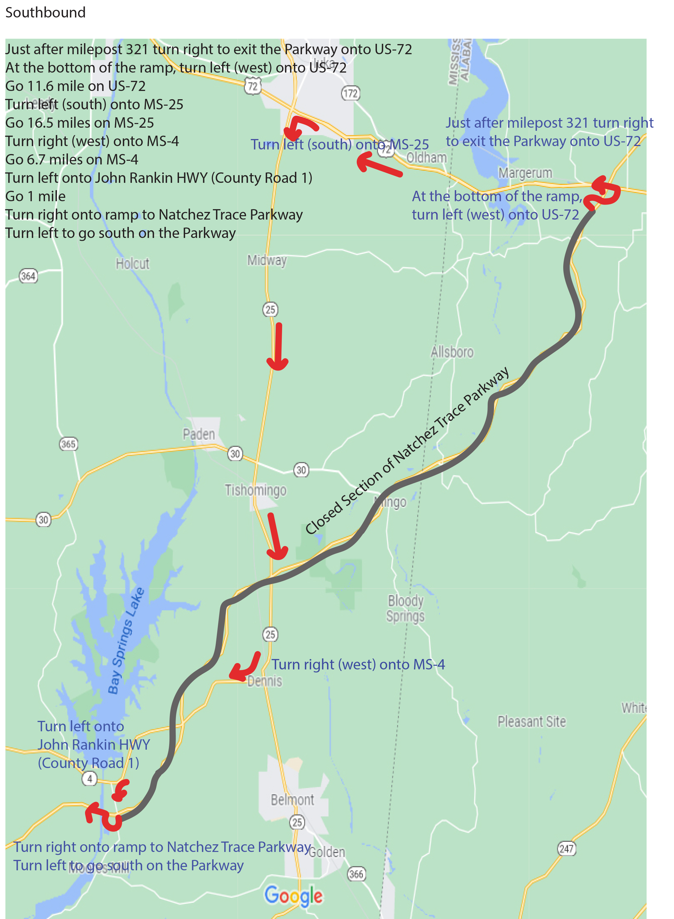 Detour Bay Springs to HWY 72 - Natchez Trace Parkway (U.S. National ...