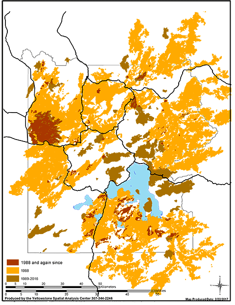 1988 Yellowstone Fire Map Yellowstone Wildfires Burn 62,000 Acres