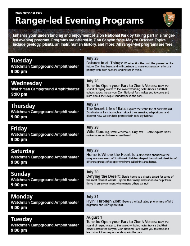 Ranger-led Activities - Zion National Park (U.S. National Park Service)